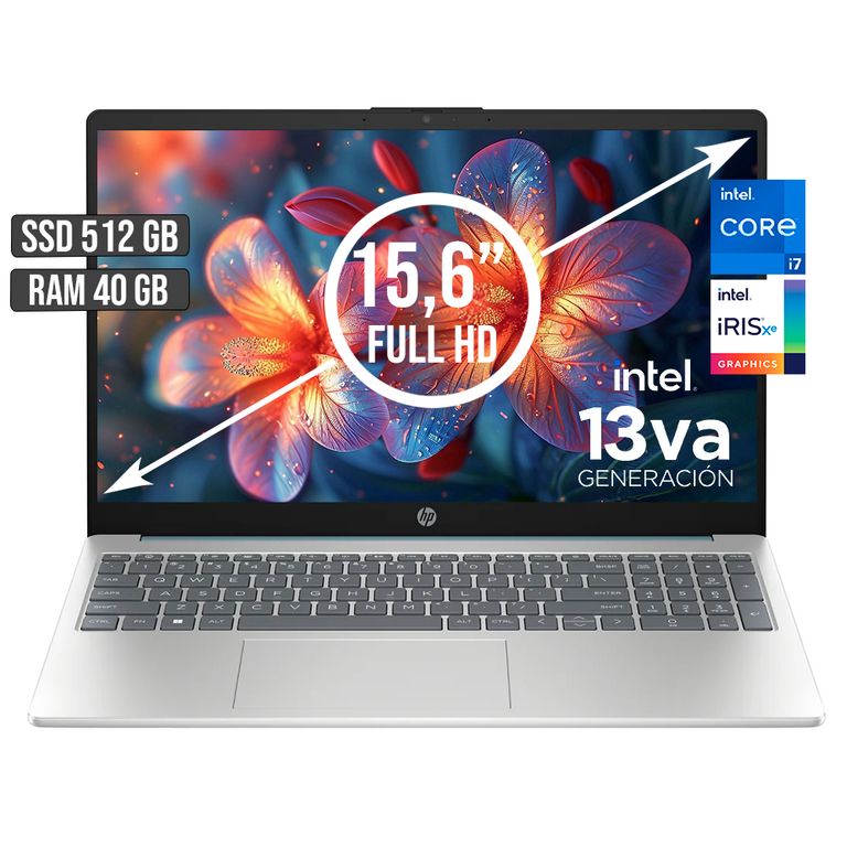 Portátil HP Intel Core I7-1355U 512GB SSD 40GB RAM 156 FHD 15-FD0006LA ...