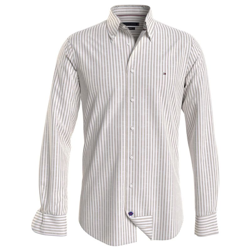 Camisa de Rayas Beige con logo Para Hombre Tommy Hilfiger TOMMY ...