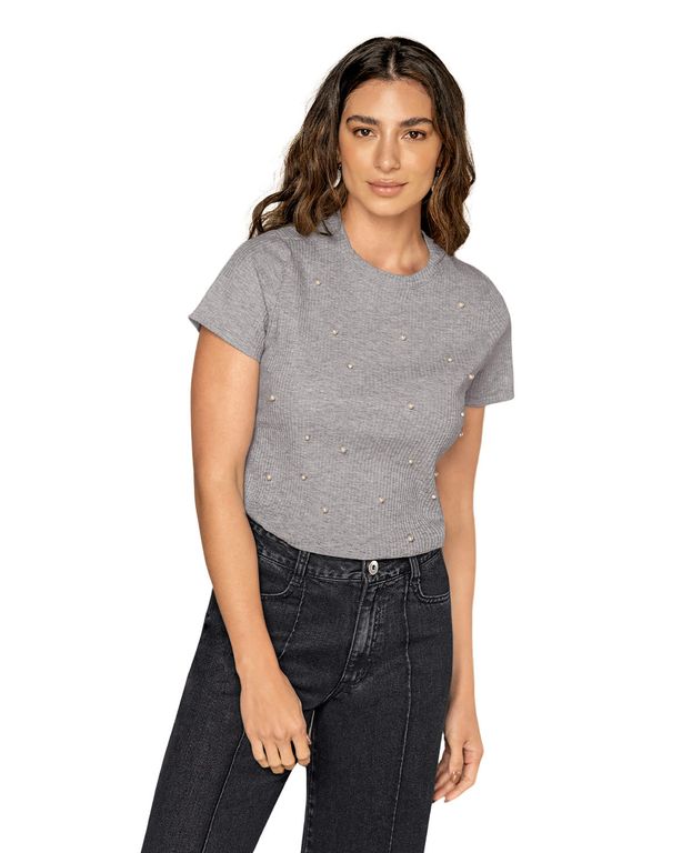 Leonisa Camiseta manga corta tela acanalada con perlas decorativas ...