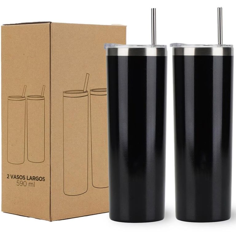 Vasos Termicos Set De 2 Acero Inoxidable Frío Y Calor - Negro. ONE ...