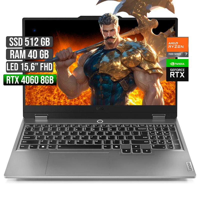 LENOVO LOQ AMD RYZEN 7-7435HS RTX 4060 8GB SSD 512GB RAM 40GB LED 15,6 ...