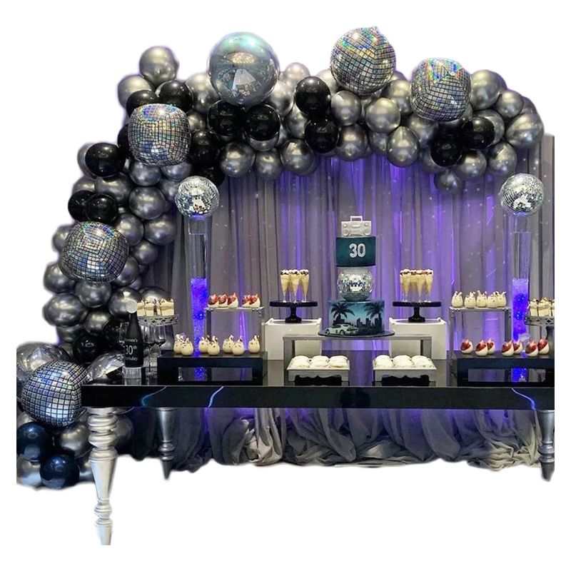 Kit Arco Globos Decoracion Fiesta Disco Negro Plateado GENERICO ...