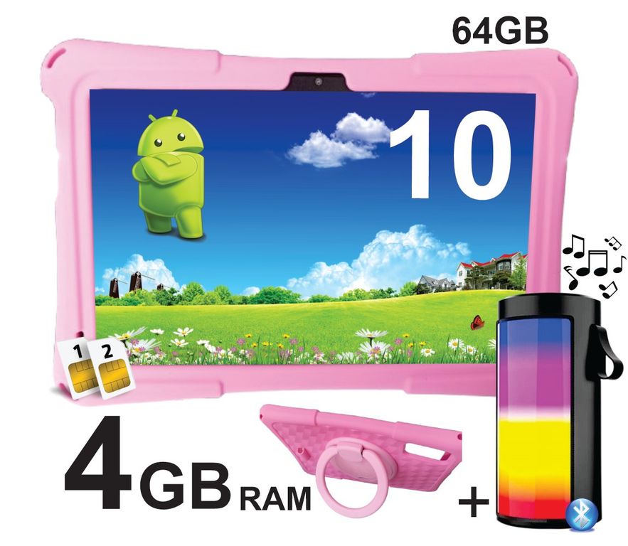 Tablet Niños 10 Pulgadas 4GB RAM Doble SIM Android 14 64GB Rosado KRONO ...