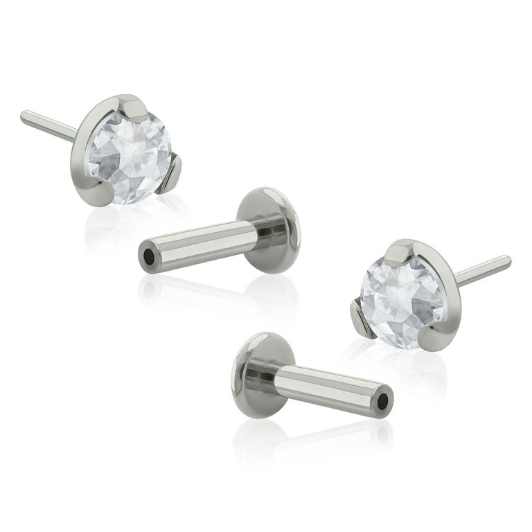 Titanio Aretes Piercing Pin a Presión Prong set 3 con Cristal Zirconia ...