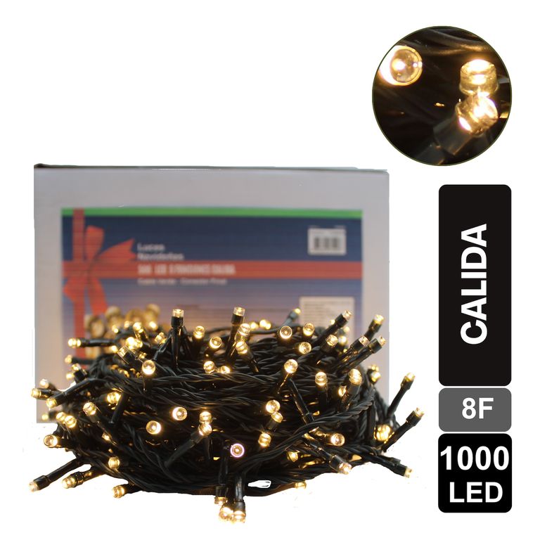 Luz Navideña Calida X 1000 Led 8 Funciones Cable Verde GIO HOME ...
