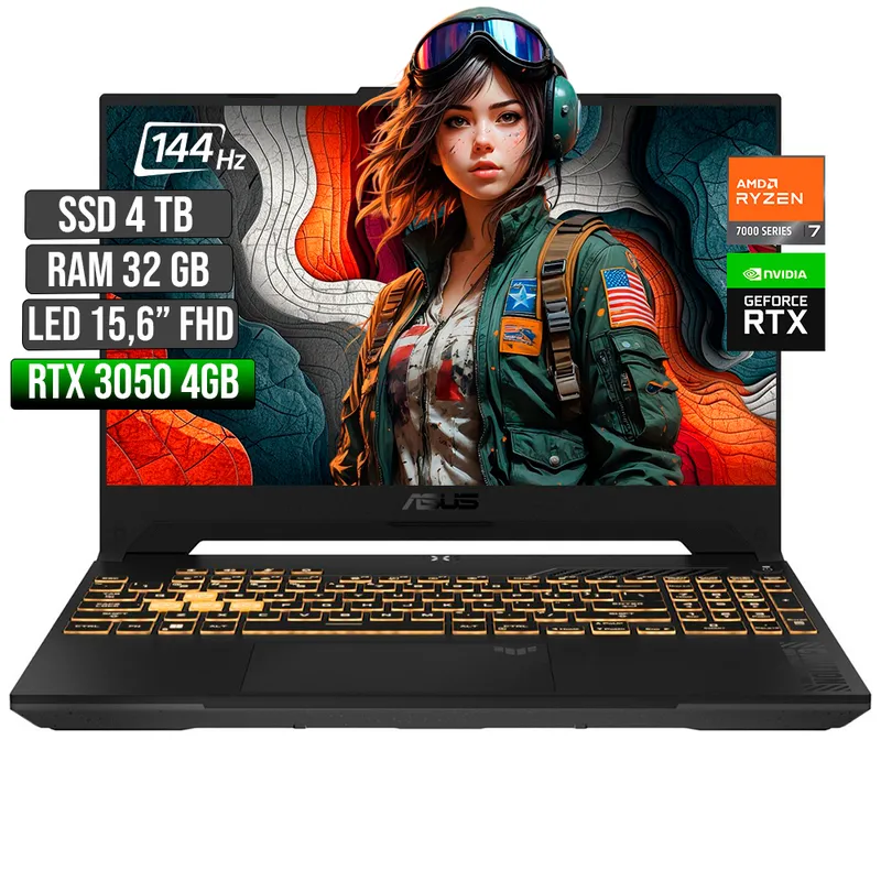 ASUS TUF GAMING AMD RYZEN 7-7435HS RTX 3050 4GB SSD 4TB RAM 32GB LED 15 ...