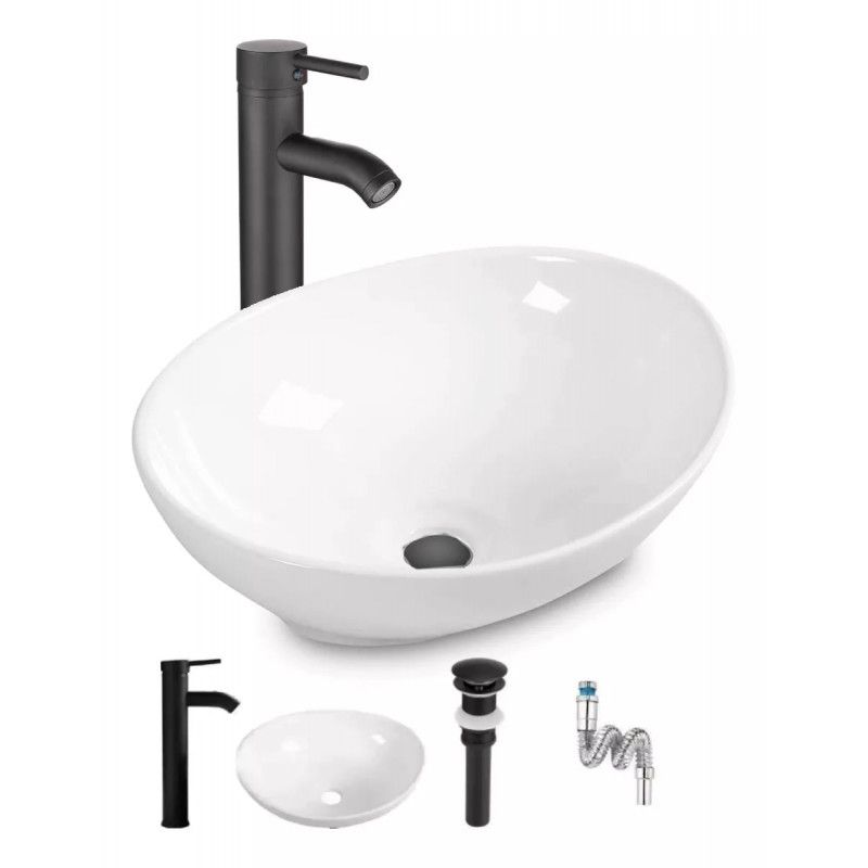 Kit completo lavamanos blanco canoa -desagüe - griferia negra Md ...