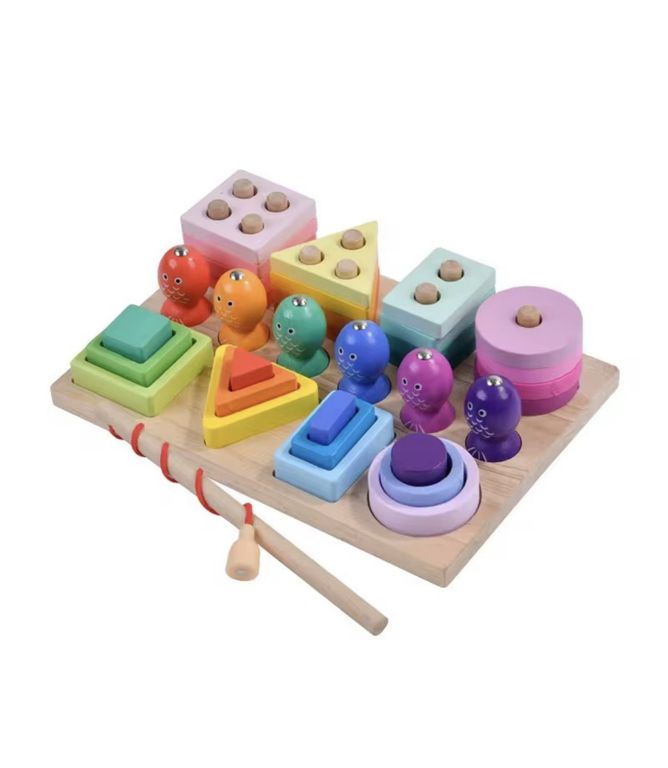 Juguete Educativo 3 En 1 Madera Pesca Figuras y Apilables GENERICO | falabella.com