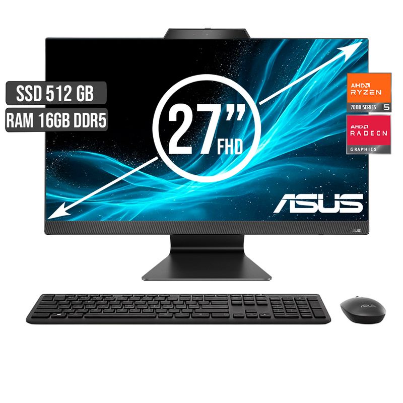 TODO EN UNO ASUS AMD RYZEN 5-7520U SSD 512GB RAM 16GB LED 27 FULL HD ...