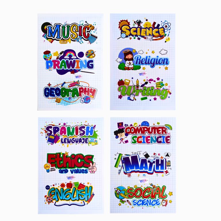 Stickers Materias Escolares en Inglés para Marcar Cuadernos GENERICO ...