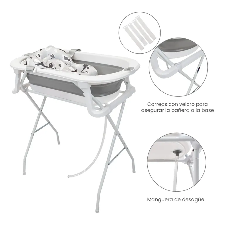 Bañera Bebé Stand con Cojín y Soporte Metálico Gris Happy Baby HAPPY ...