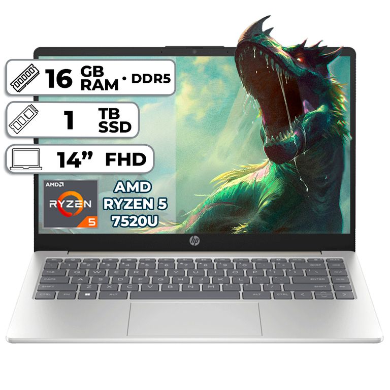PORTATIL HP RYZEN 5 7520U 16GB RAM LPDDR5 1TB SSD 14" FHD SILVER HP ...