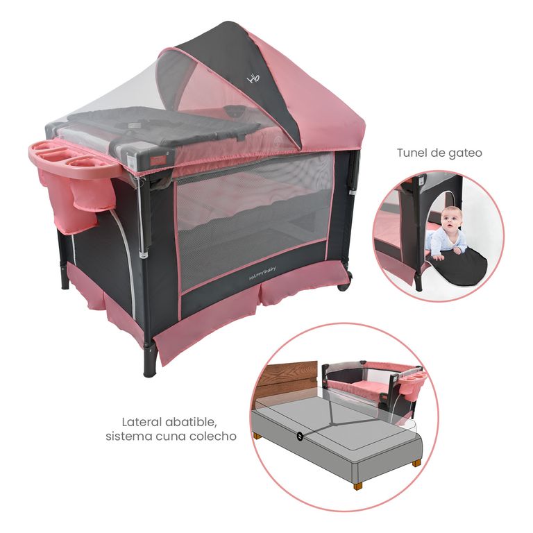 Cuna Colecho Bebe Happy Baby Silver Rosa HAPPY BABY | falabella.com