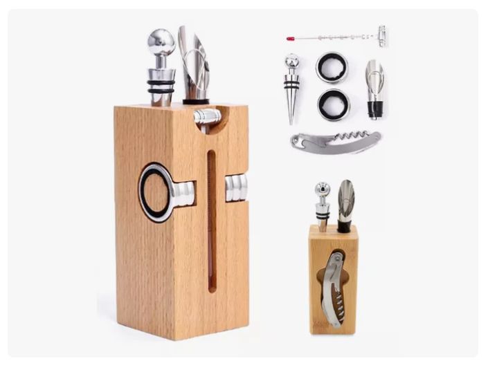 Kit Descorchador De Vino Sacacorchos 7 En 1 Metálico Madera Lujo INNOVA ...