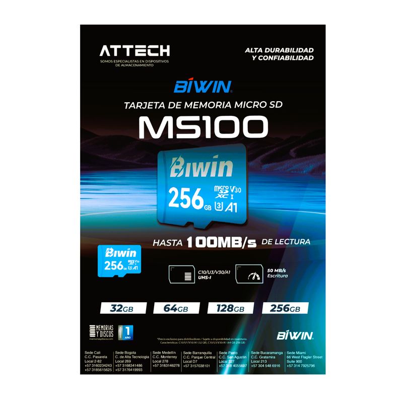 Tarjeta de Memoria SD MS100 BIWIN 256 GB GENERICO | falabella.com