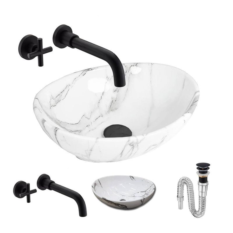 Kit Lavamanos Oval-sifón- Grifo Negro Matte Pared Agua Fría GENERICO ...