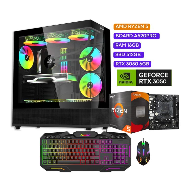 COMPUTADOR PC GAMER R5 4600G 3,7GHZ RTX 3050 6GB 16GB RGB /512 BOARD ...
