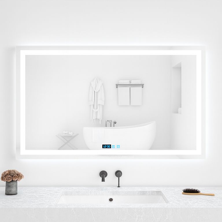 Espejo Led 80x60 Antiempañante Luz Regulable Y Reloj Digital GENERICO ...