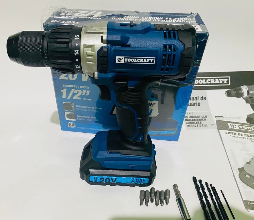 Taladro Percutor Inalámbrico 1/2'' 20 Voltios Toolcraft Tc5770 Color Az ...