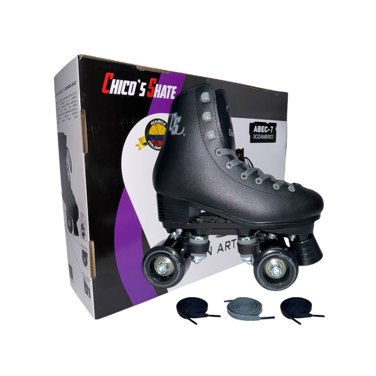 Patines 4 Ruedas Artisticos Roller Skate Polimero Negros 36 CHICOS ...