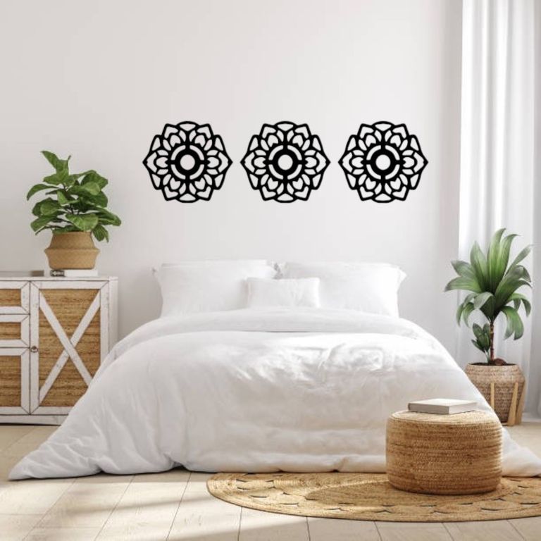 Cuadro decoración pared Tríptico Mandalas caladas MDF Negro BEER ...