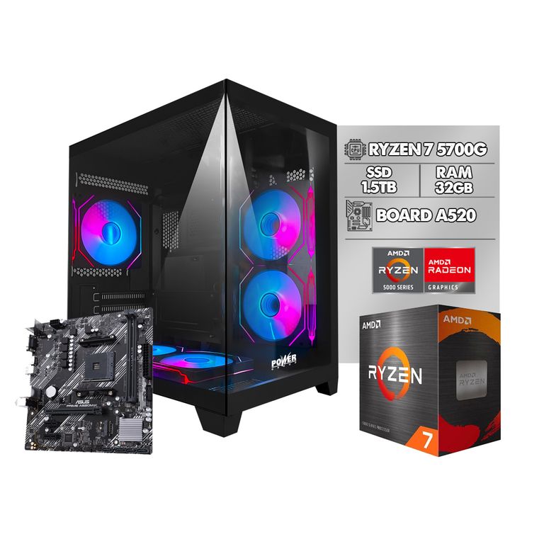PC Gamer Ryzen 7 5700G / 32GB Ram / 1.5TB SSD / Chasis Pecera 5 Fans ...