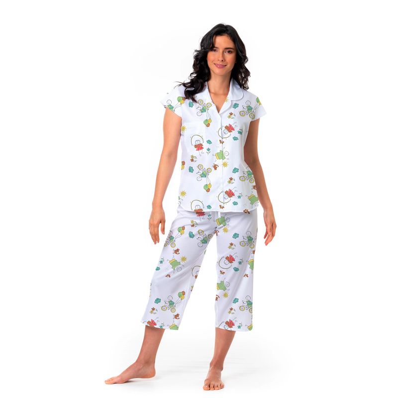 Pijama completa con pantalón capri Mujer Manga Sisa Clonhadas LINA ...