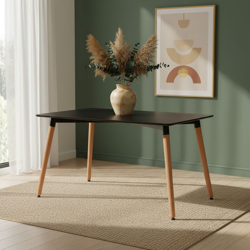 Mesa Comedor Rectangular Entre Nos Luna Negra Nórdica Patas de Madera para 4-6 Personas GENERICO ...