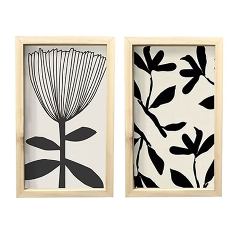 Cuadros Flores Abstractas Blanco y Negro set x 2 de 24 x 39 cm GENERICO ...