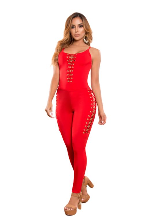 Enterizo Rojo Pasión - Diseño Corsetero Lace-Up y Silueta de Alto ...