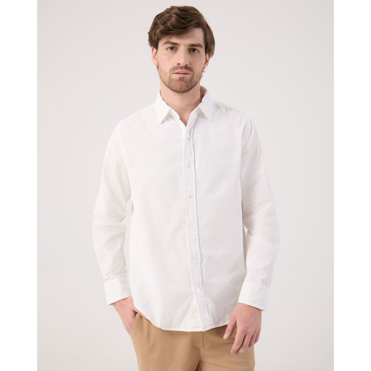 Camisa Para Hombre Manga Larga Sin Bolsillo Cuello Casual M Color ...