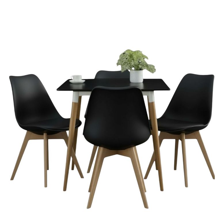 Comedor Cuadrado Color Negro + 4 Sillas con Asiento Color Negro ...