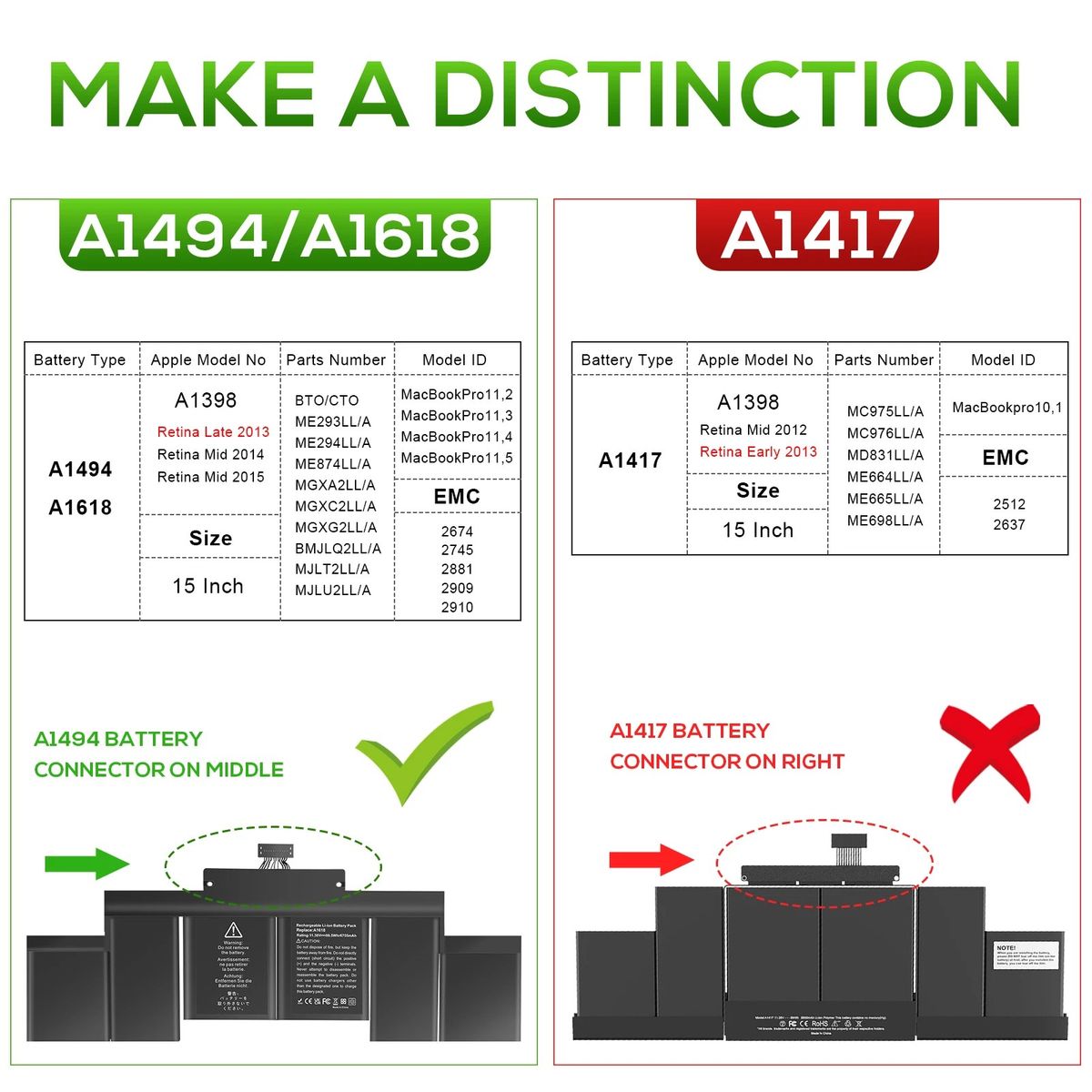 Batería A1398 A1494 A1618 Para Macbook Pro 15 Retina GENERICO ...