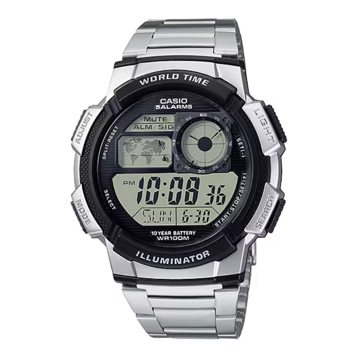 Reloj Casio Para Hombre Deportivo AE-1000WD-1A Plateado con Fondo Negro ...