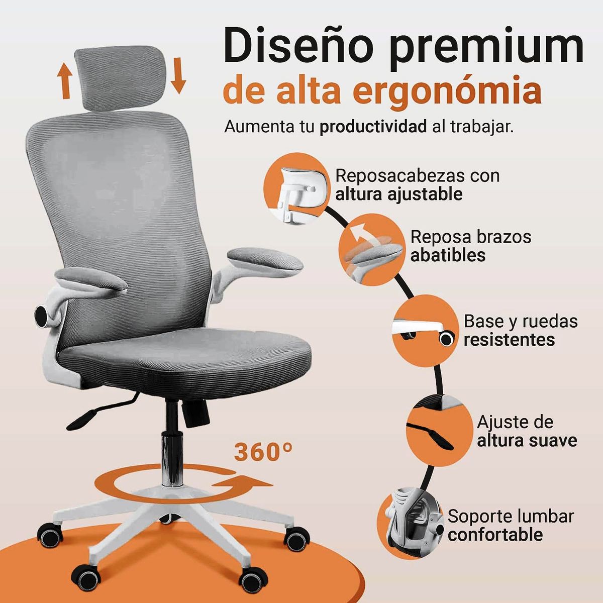 Silla Oficina Ergonómica Con Apoyo Lumbar Brazos Ajustables GENERICO ...