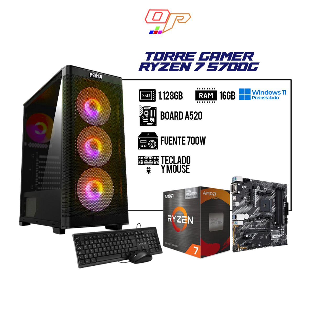 PC Gamer AMD Ryzen 7 5700G - 16GB RAM - 1.128GB SSD - Teclado y Mouse ...