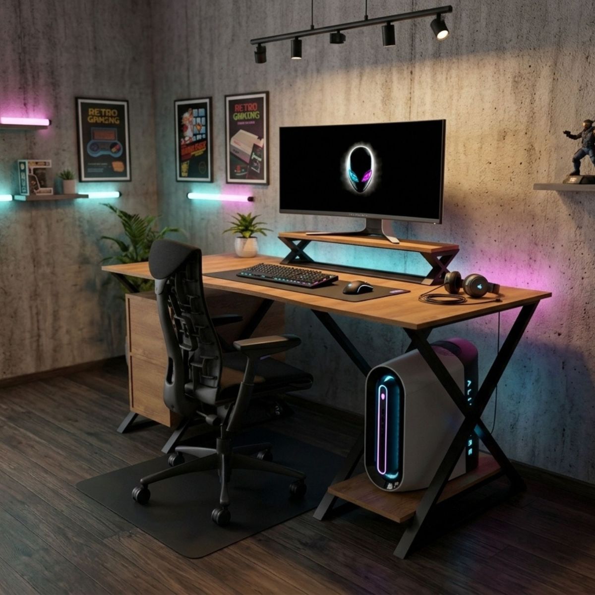Escritorio Gamer X 160cm x 85cm Roble macizo 22 GRADOS DECORACION ...