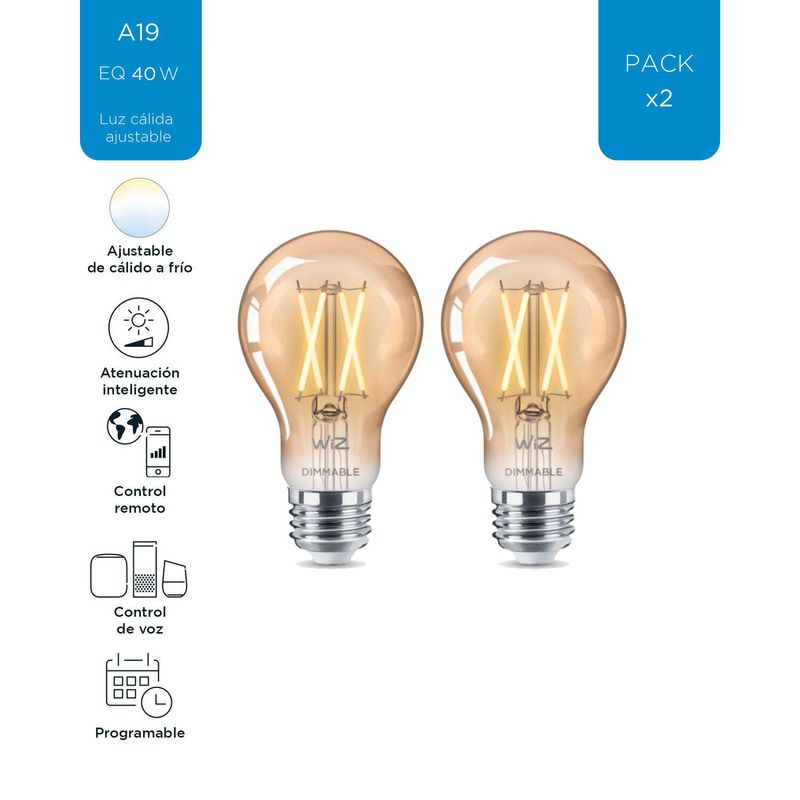 Bombillo led wiz wifi 6w e26 x2 uni luz calida WIZ | falabella.com
