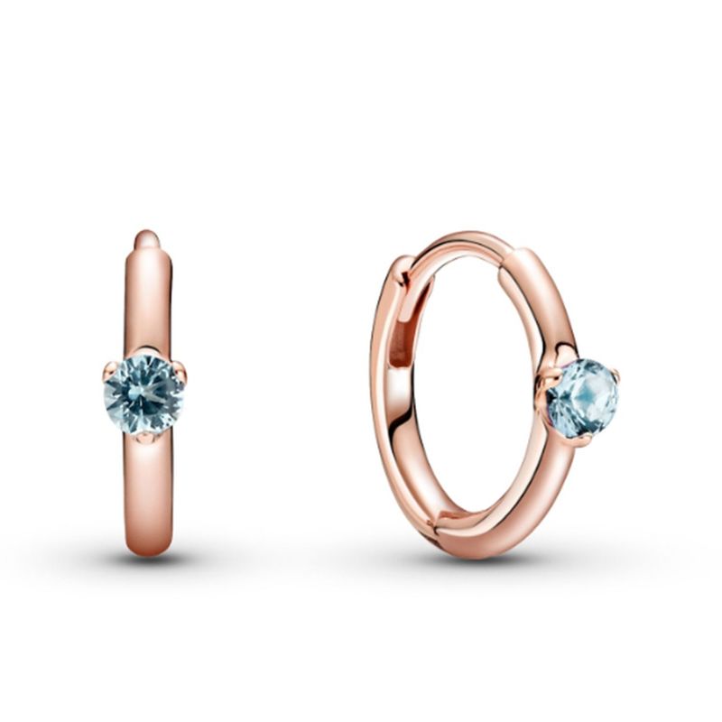 Aretes Pandora Aro Solitario Azul Claro Recubrimiento en Oro Rosa ...