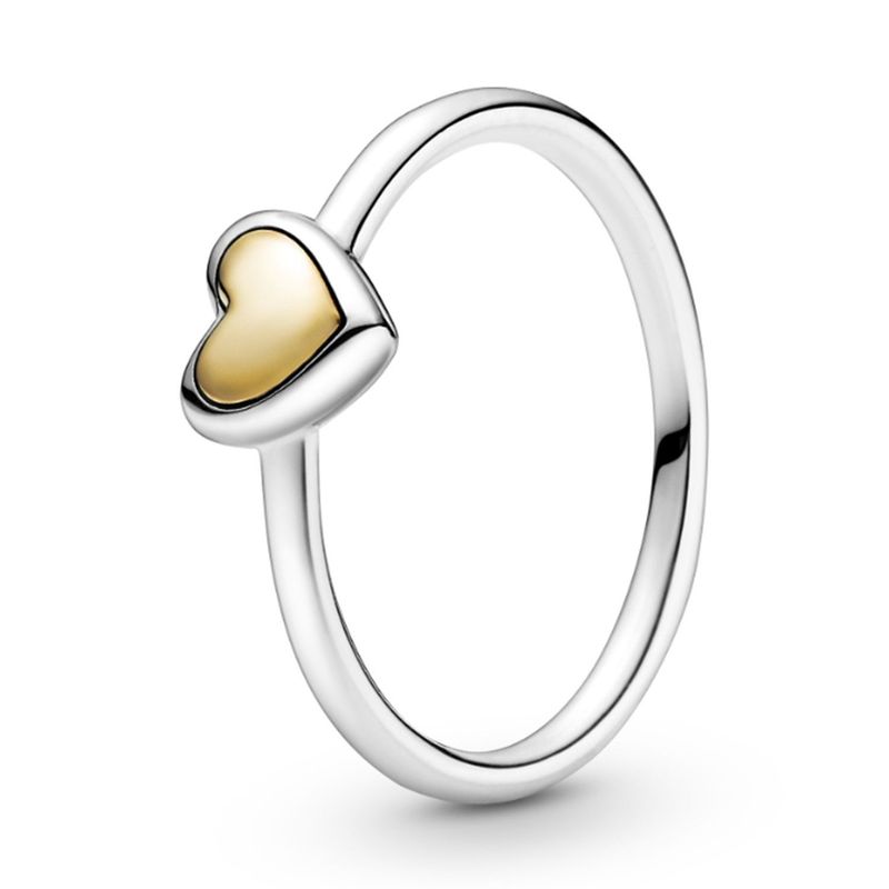 Anillo Pandora Corazón Centro Dorado Plata Esterlina y Recubrimiento en ...