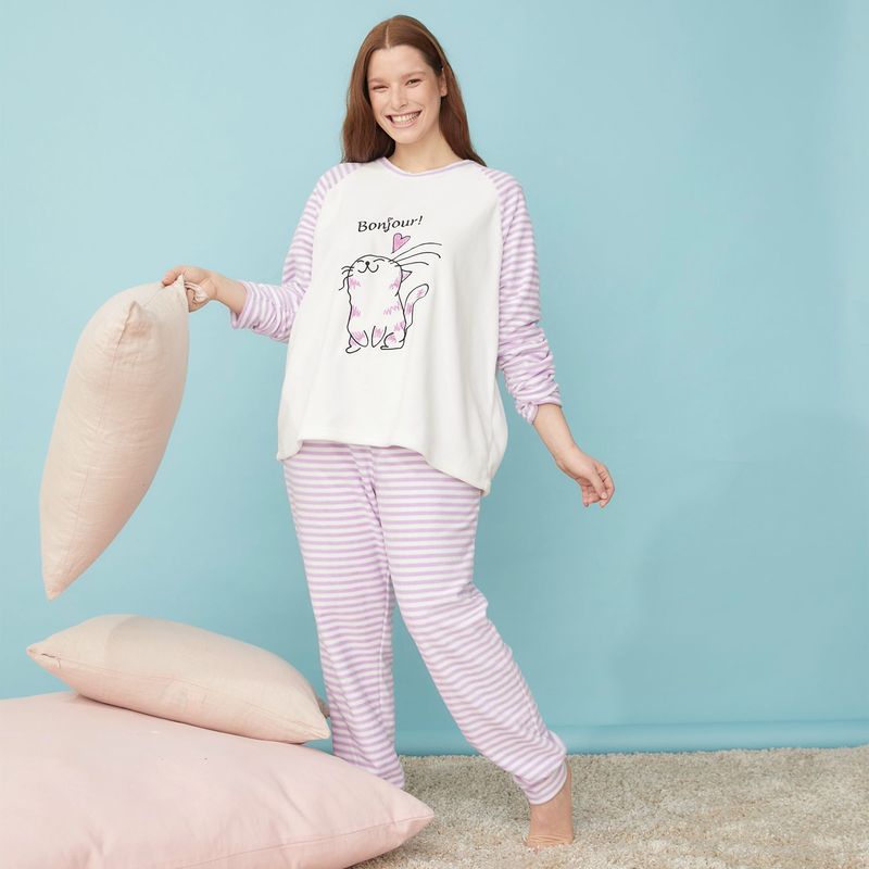 Pijama completa con pantalón Largo Manga larga con Rayas para Mujer ...