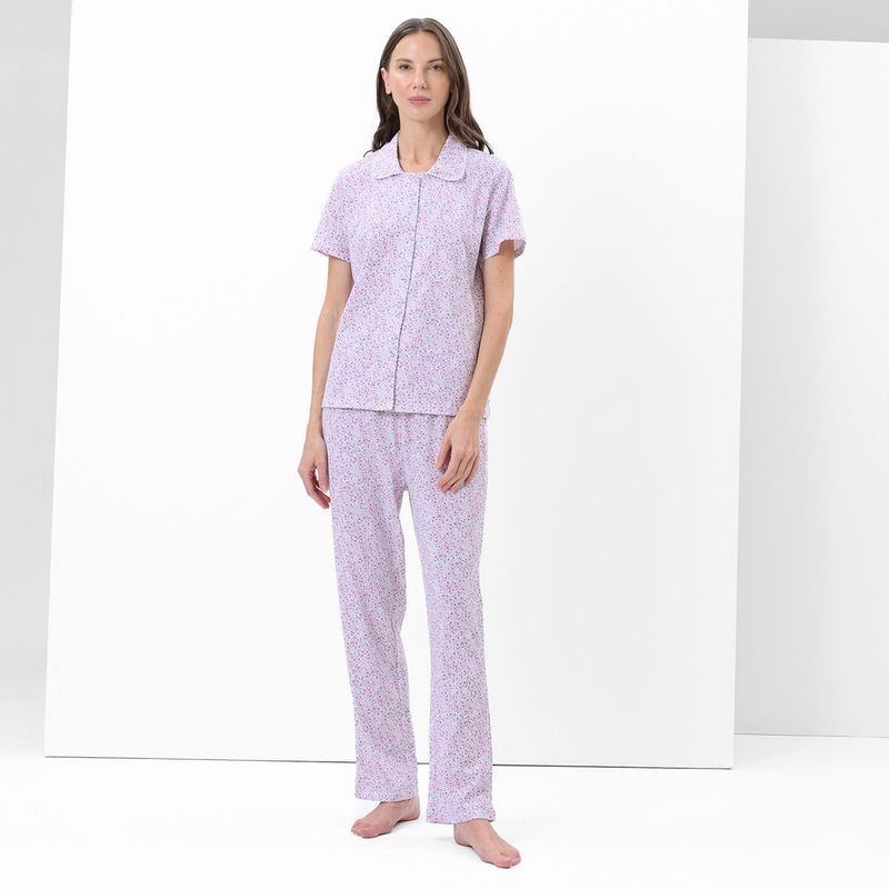 Pijama completa con pantalón Largo Manga corta para Mujer Algodón ...