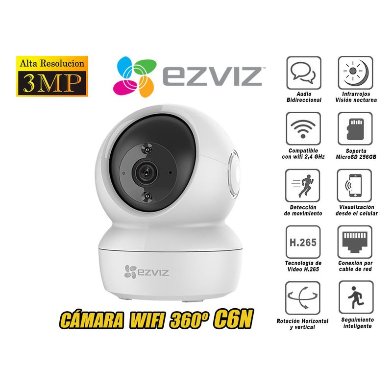 Ezviz Cámara Seguridad Wifi Inalámbrica 3Mp Giratoria 360° - C6N EZVIZ ...