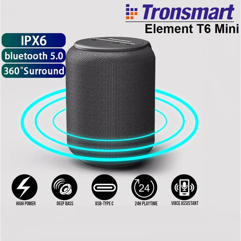 Parlante Bluetooth Tronsmart T6 mini - waterproof ipx6- 24hrs musica ...