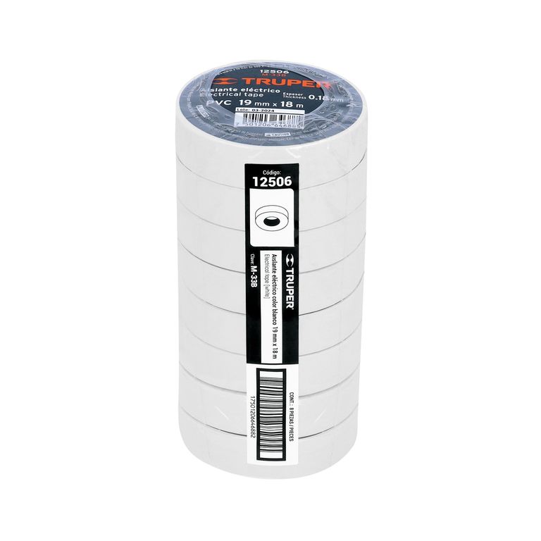 Pack x 8 : Cinta Aislante Truper 3/4" x 18m 12506 - Blanco TRUPER ...