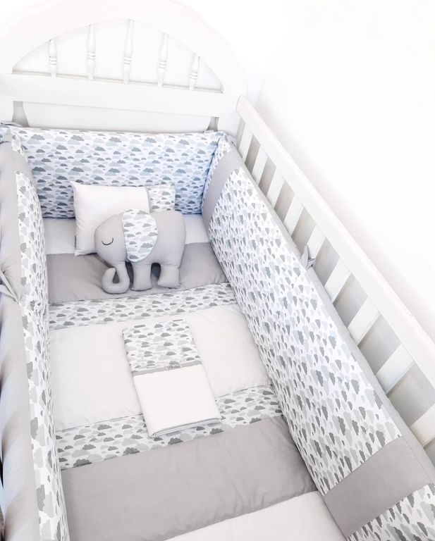 Protectores Laterales Parachoques de cuna diseño Nubes gris GENERICO ...