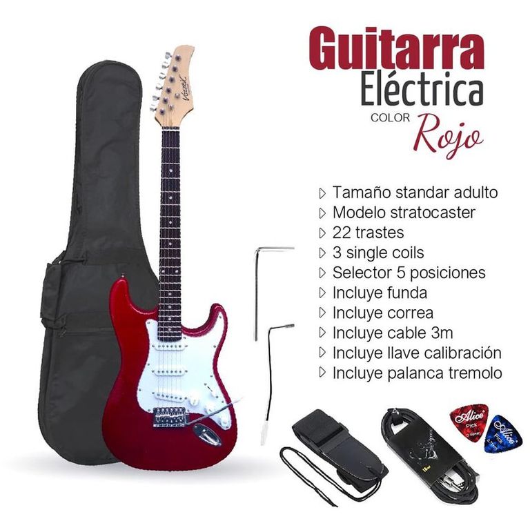 GUITARRA ELÉCTRICA STRATOCASTER TAMAÑO ADULTO - ROJO VOZZEX | Falabella ...