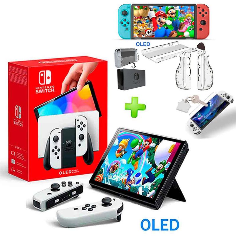 Pack Nintendo Switch OLED Blanco y Case Transparente y Mica Vidrio ...