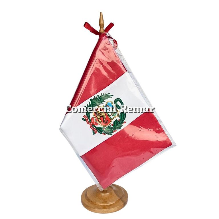 Bandera de Perú para Escritorio 21x14cm Con Base y Asta de Madera ...