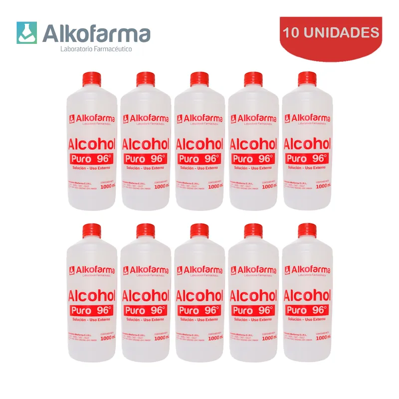 Alcohol líquido puro 96° 1 litro ALKOFARMA. Pack 10 unidades ALKOFARMA | falabella.com